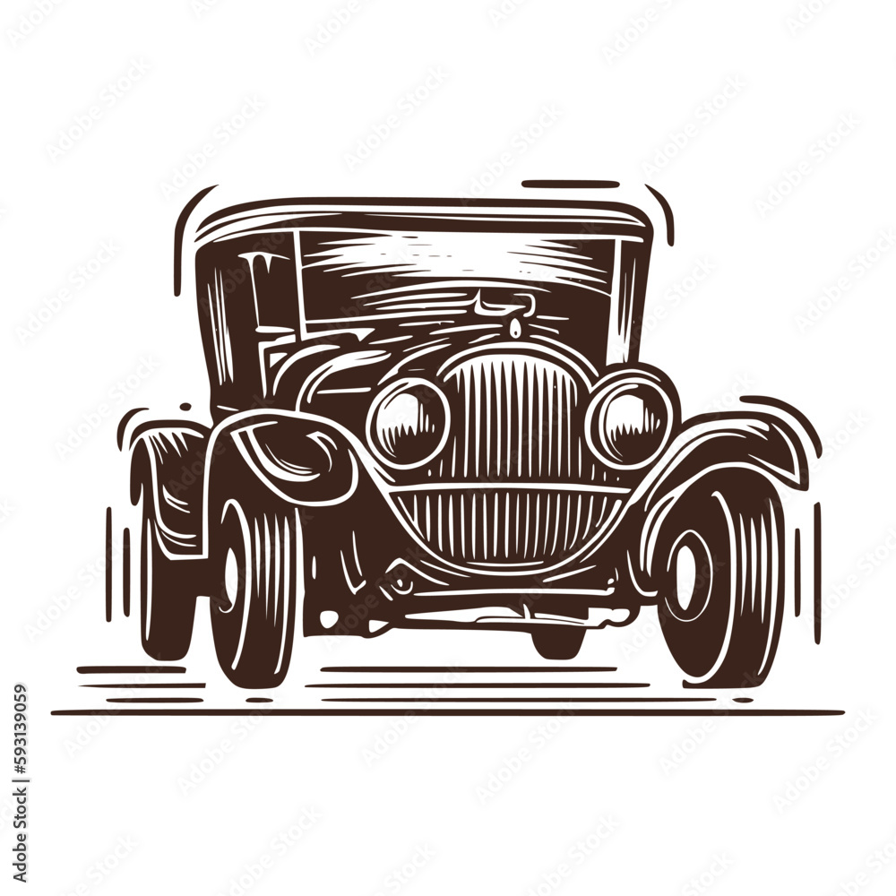 Vintage logo of an old car. Black and white old-school logo of a car ...
