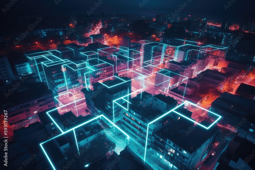 Overhead view of a futuristic metropolis. buildings that resemble ...