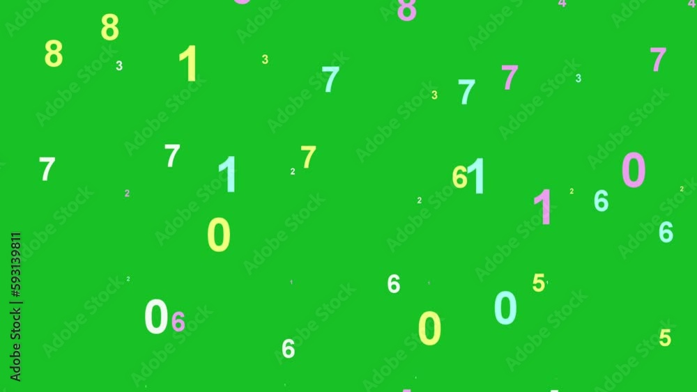 Colorful numbers flying on green screen background motion graphic ...
