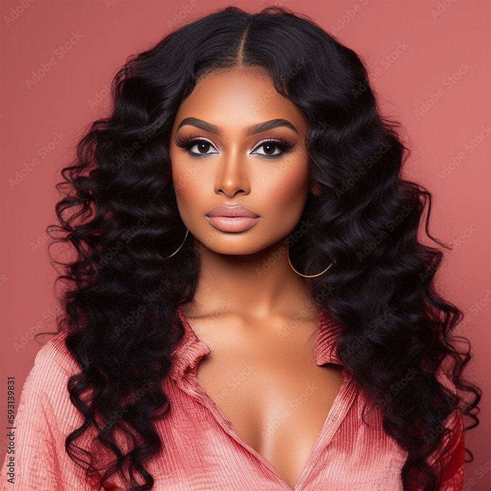 Beauty portrait of African American woman black hair model Generative ...