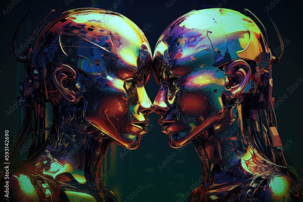 digital robot art in the metaverse virtual reality simulation, in the ...