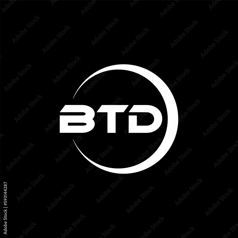 BTD letter logo design with black background in illustrator, cube logo ...