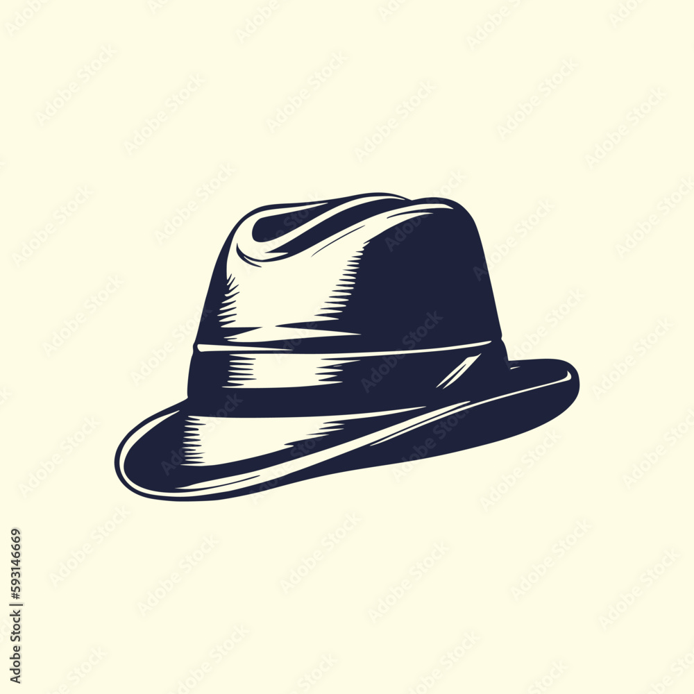 Vintage logo of a fedora. Black and white old-school logo of a cowboy ...