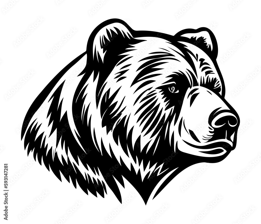 Grizzly bear Face, Silhouettes Grizzly bear Face SVG, black and white ...