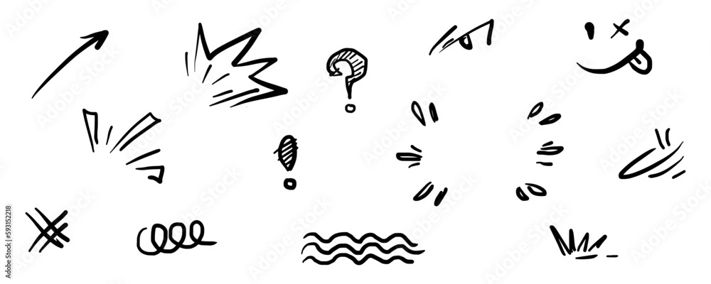 Doodle set cartoon expressions effects. Hand drawn emoticon effects ...