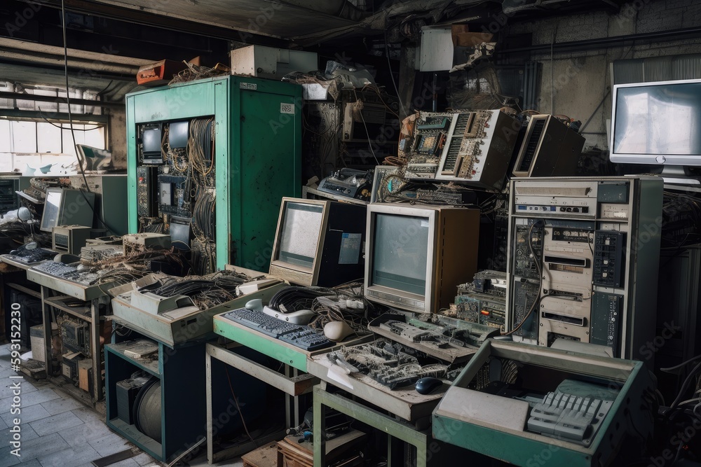 e-waste recycling center, where old electronics are dismantled and ...