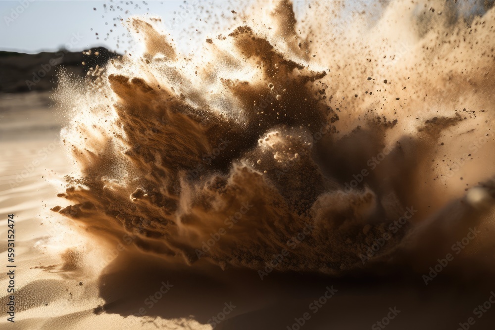 sand explosion in extreme close-up, with individual particles visible ...
