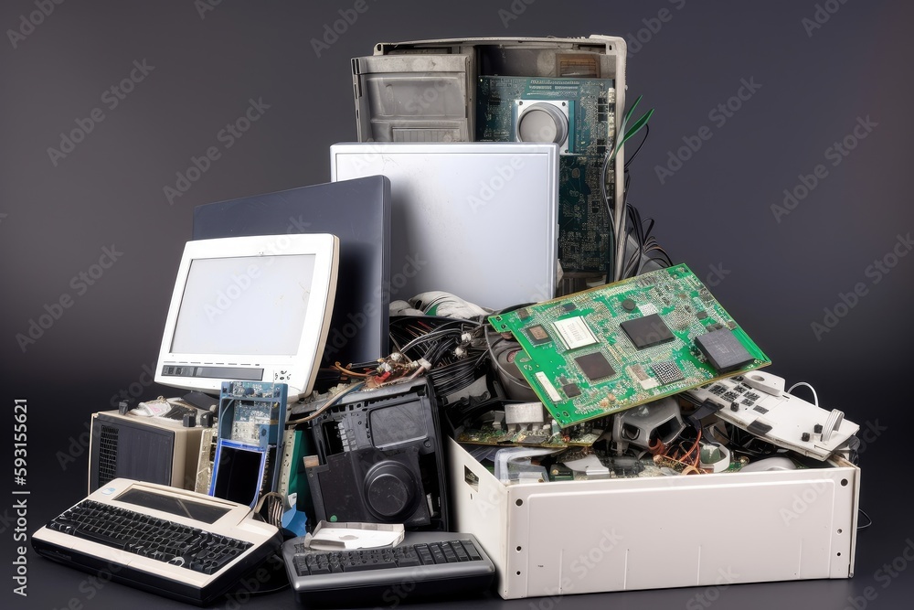 electronic recycle bin with various types of e-waste for recycling ...