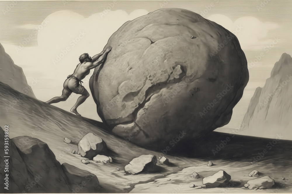 The Endless Struggle Sisyphus' Perpetual Journey of Rolling a Stone ...