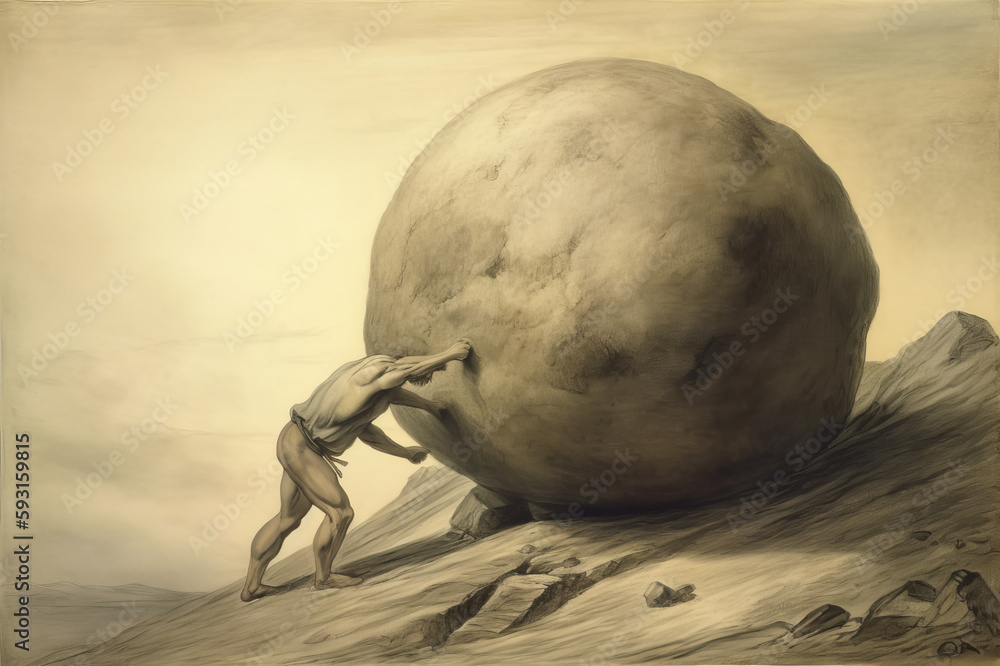 The Endless Struggle Sisyphus' Perpetual Journey of Rolling a Stone ...