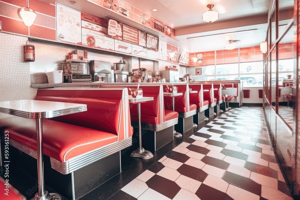 fast food restaurant with retro, diner-inspired interior, featuring ...
