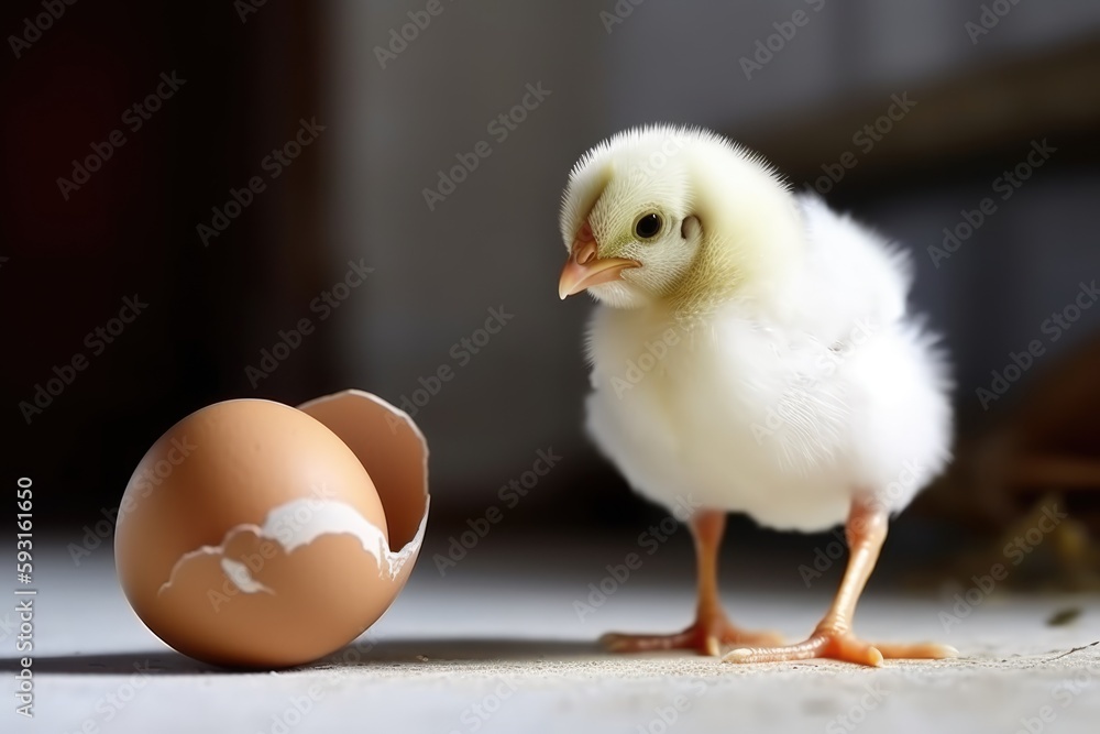 Adorable Baby Chick Hatching from a Cracked White Egg: A Symbol of New ...