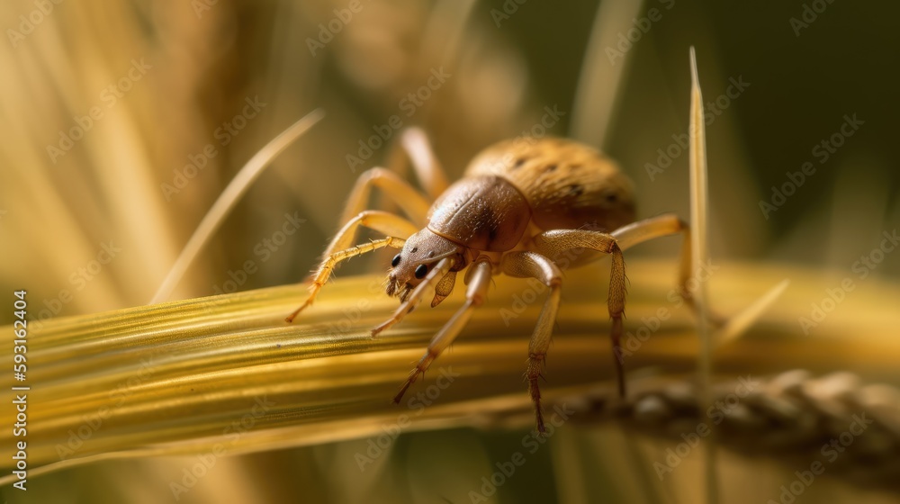 Tick Clinging to a Grass Straw, Revealing Intricate Details in a Vivid ...