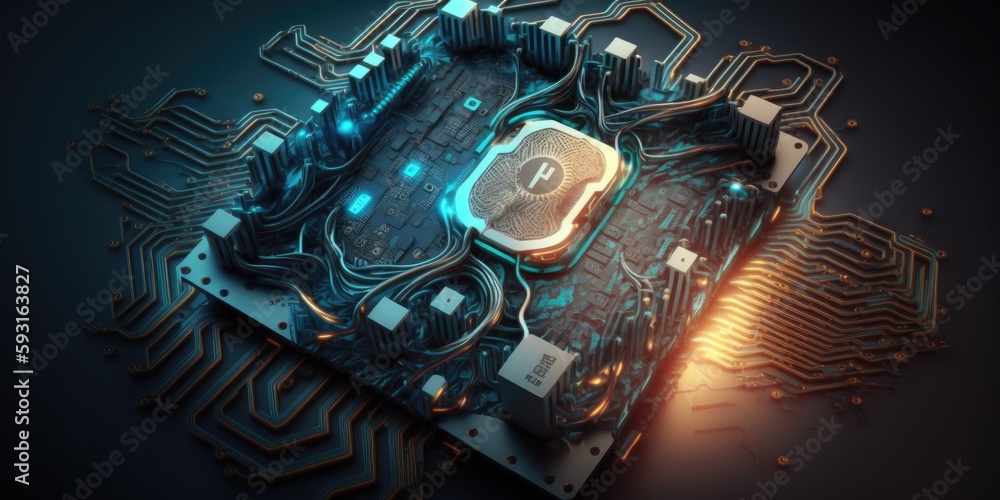 cyborg AI. the circuit board. technical knowledge CPU and GPU concepts ...