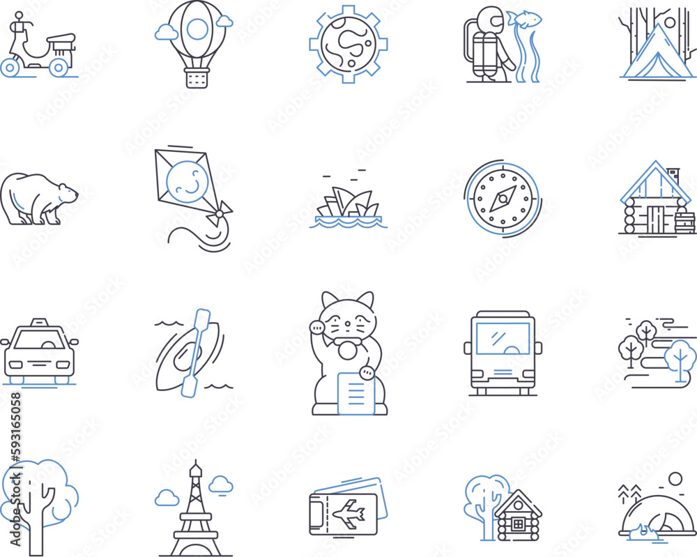 World tour outline icons collection. Travel, Globe, Journey ...