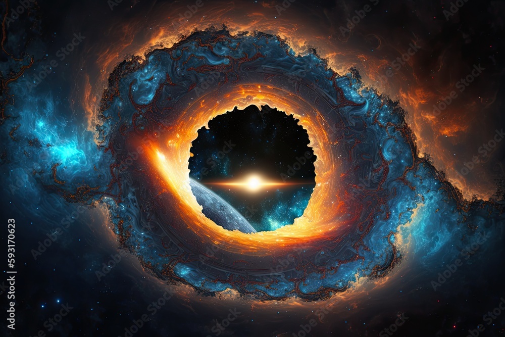 Fantasy alien galaxy background with orange and blue shimmering stars ...