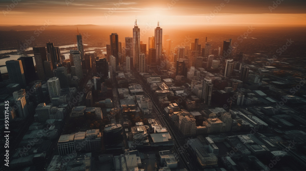 landscape of modern metropolis in golden hues. a testament to the ...