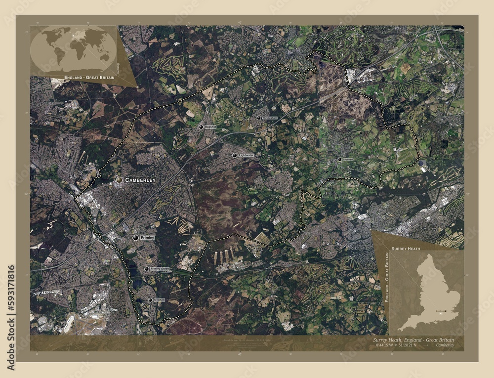 Surrey Heath, England - Great Britain. High-res satellite. Labelled ...