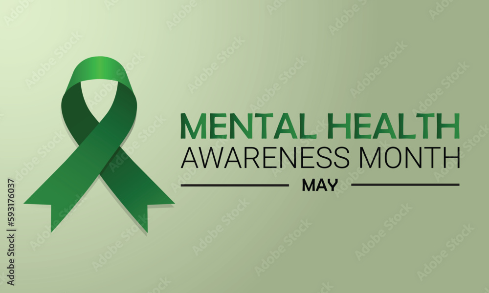Mental Health Awareness Month design with green ribbon on green ...