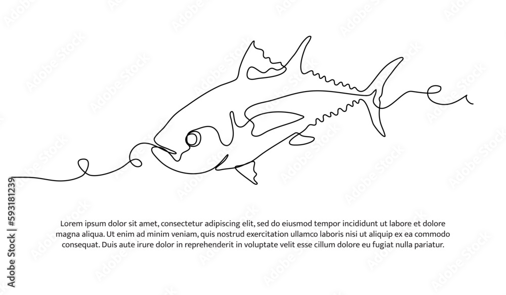One continuous line of fish. Tuna line drawing. Minimalist style vector ...