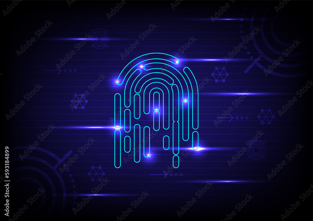 Cyber security and cyber crime concept. Electronic thumb fingerprint on ...