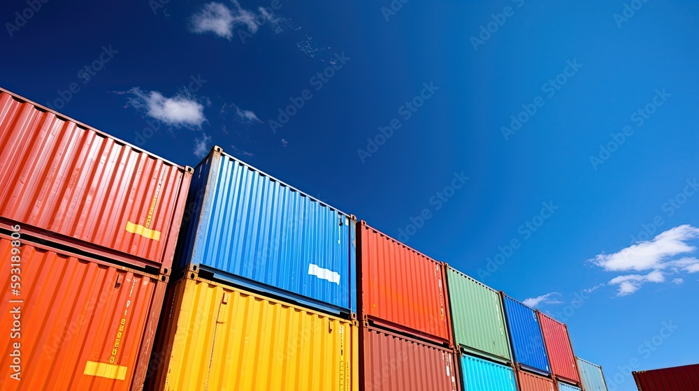 Colorful containers stacked on top of each other, cargo shipping ...