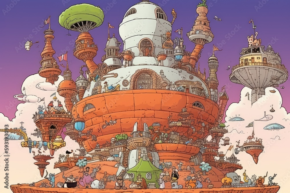 Space colonization in the manner of a cartoon employing cosmic ...