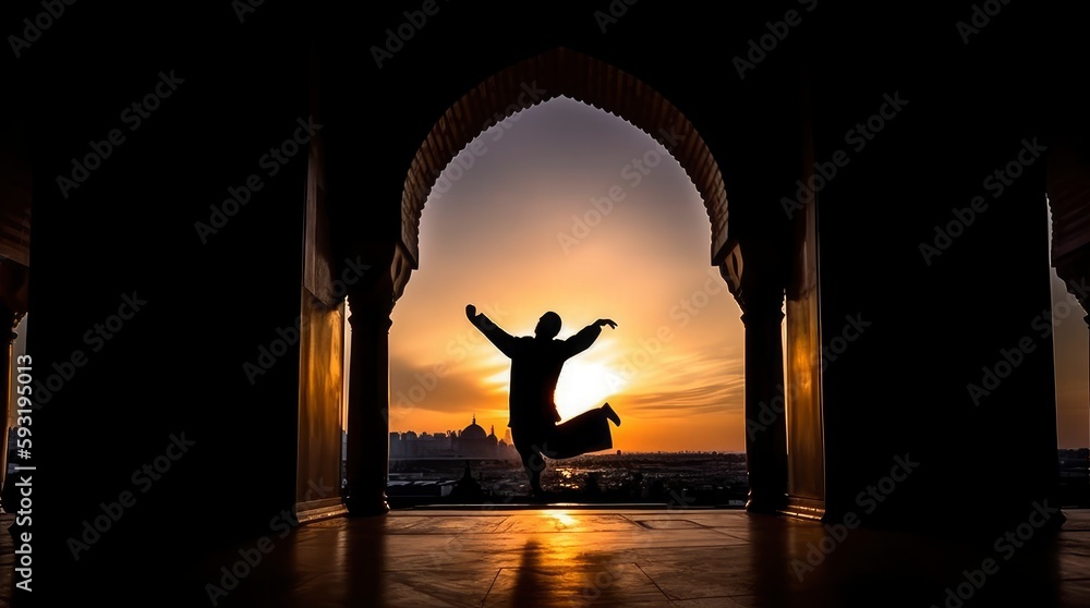 ภาพประกอบสต็อก Black shadow silhoutte of man Whirling dervish under ...