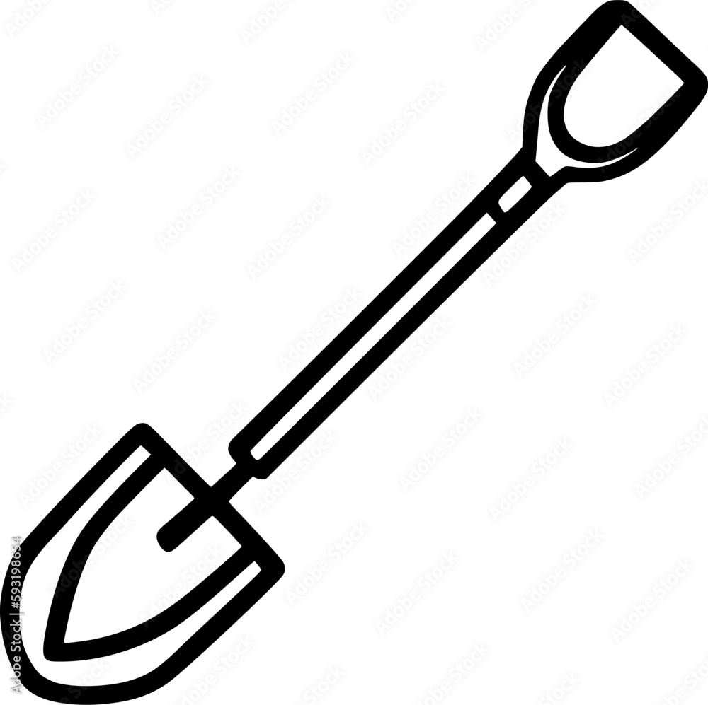 black individual shovel line icon, simple dig tool flat design ...