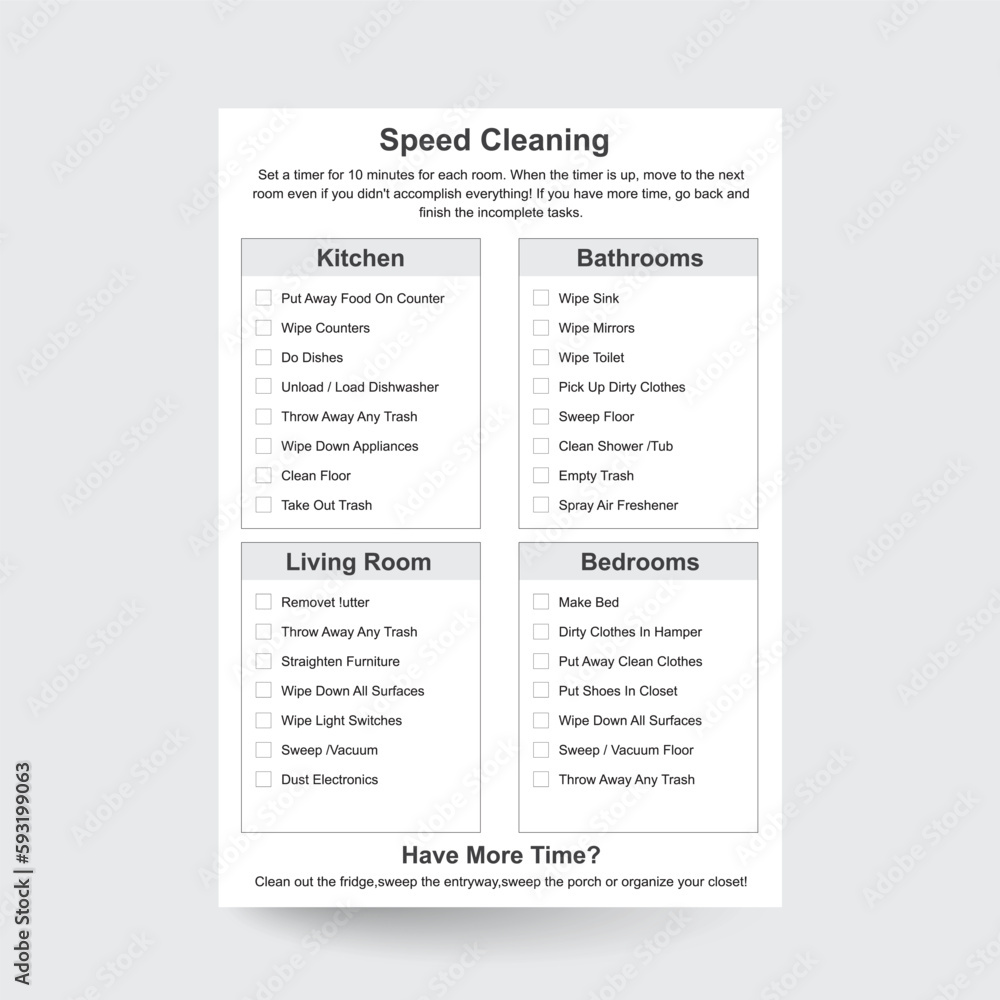 Speed Cleaning Checklist,Cleaning Planner,printable Weekly Planner ...