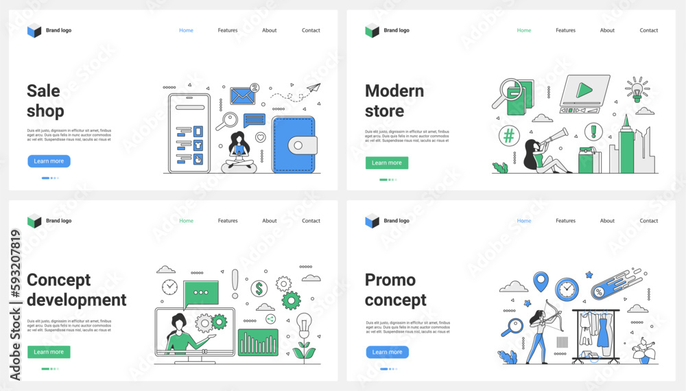 Vetor de Online promotions and development of modern store, promo sales ...