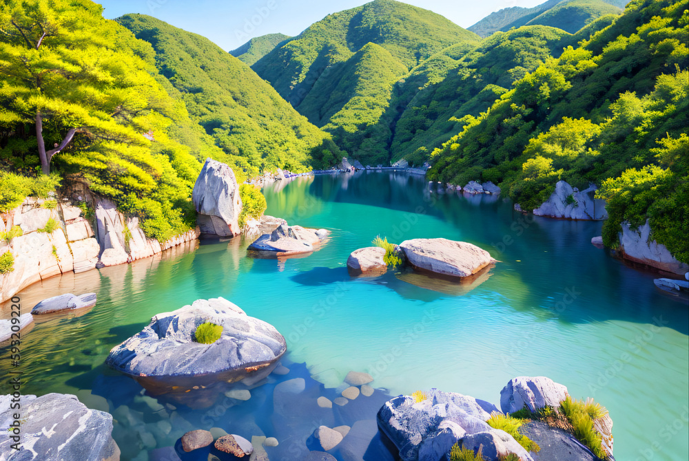 The digital painting showcases a stunning landscape that features a ...