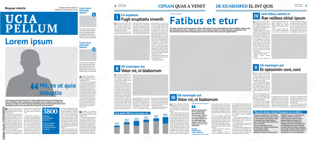 Newspaper design template with blue headline Stock Vector | Adobe Stock