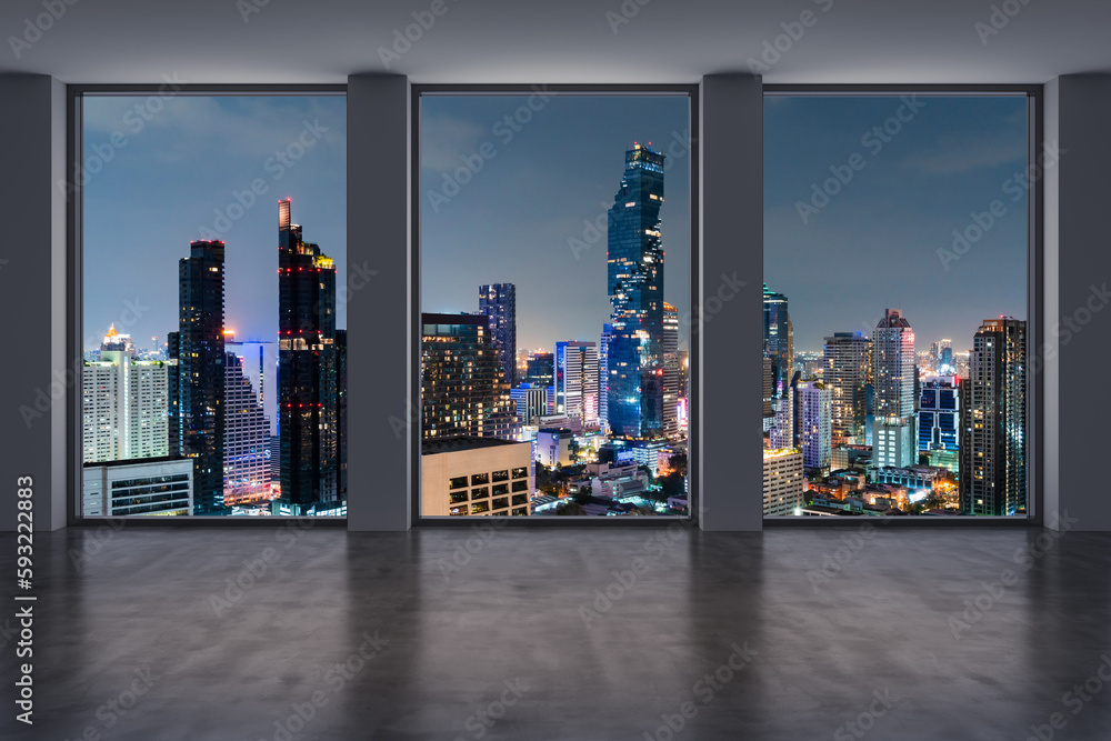 Empty room Interior Skyscrapers View Bangkok. Downtown City Skyline ...
