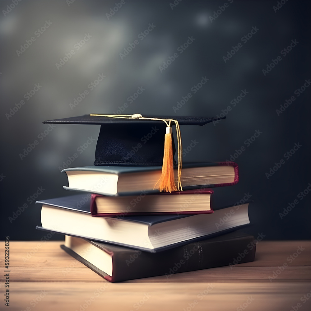 Graduation cap on books. Concept of education, back to school ...