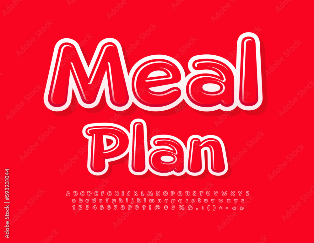Vector bright sign Meal Plan. Red glossy Font. Creative Alphabet ...