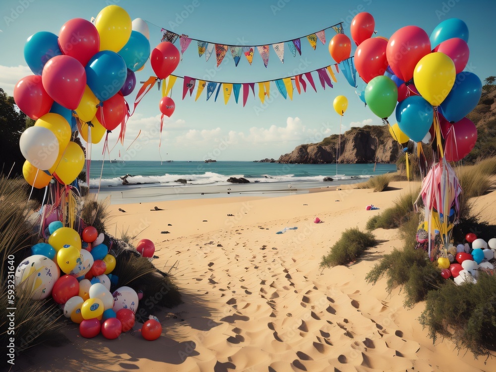 Birthday party on beach background version 2 Stock Illustration | Adobe ...