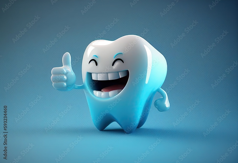 Generative AI illustration of tooth gives the thumbs up gesture on a ...