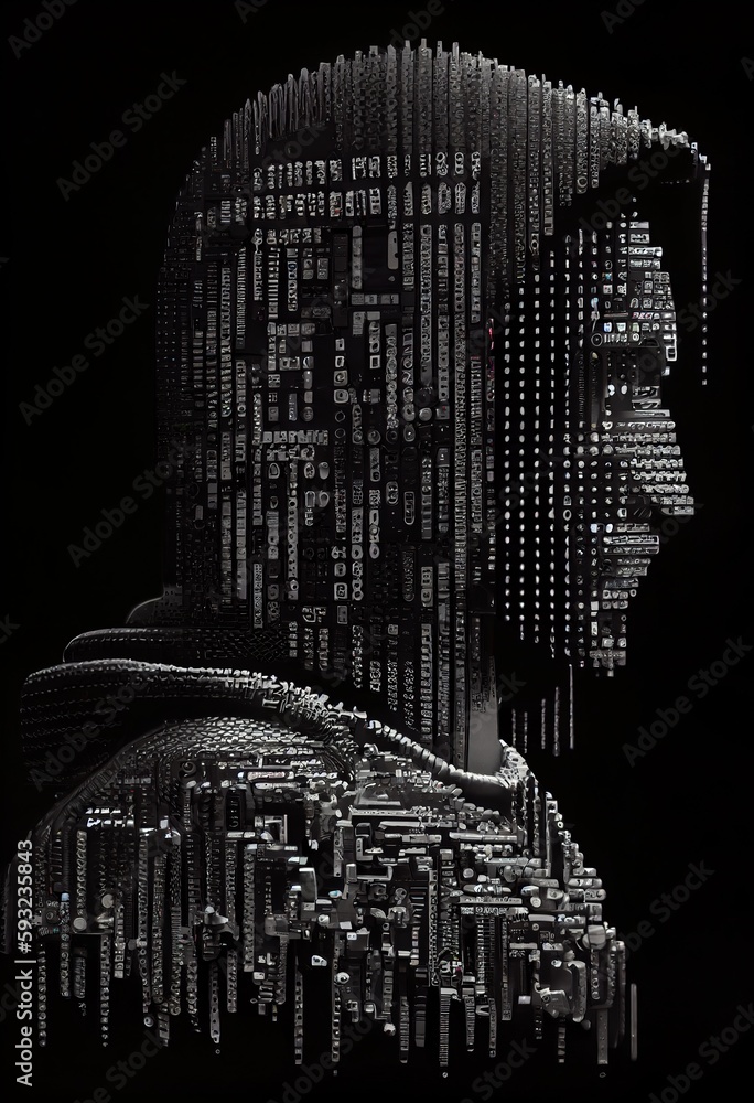 Generative AI illustration of computer hacker, ascii style Stock ...