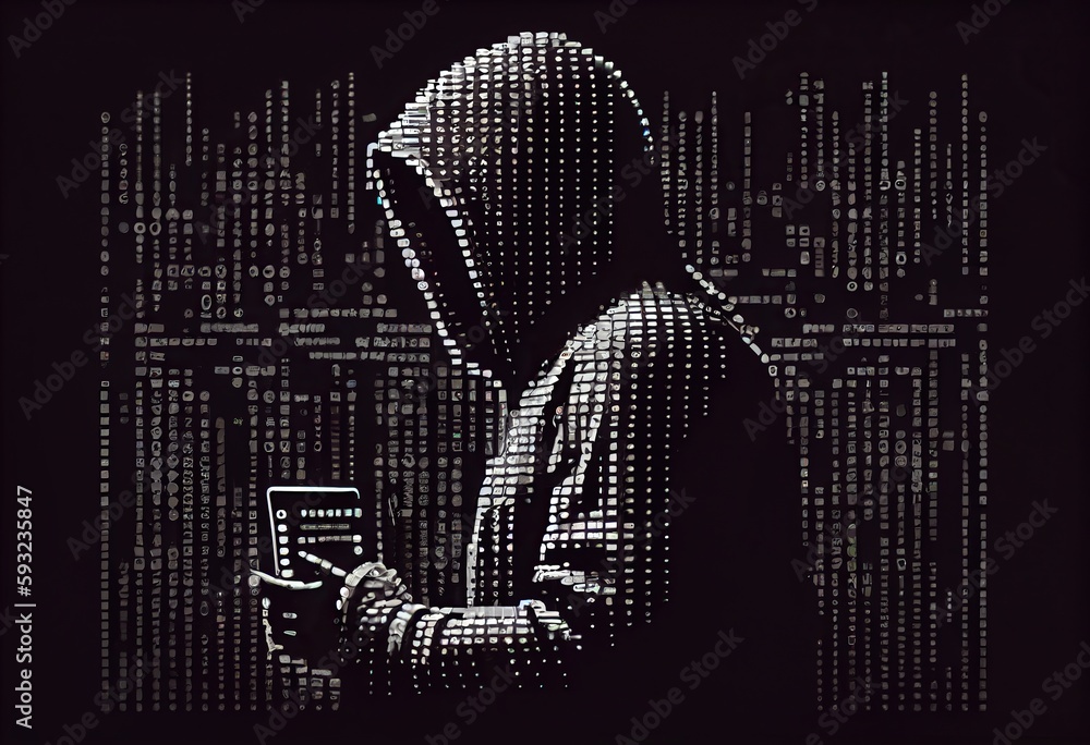 Generative AI illustration of computer hacker, ascii style Stock ...