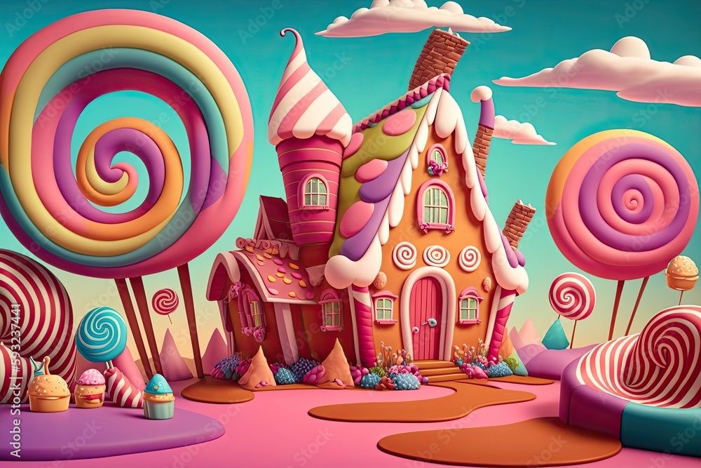 Generative AI illustration of a sweet and magical world with candy land ...