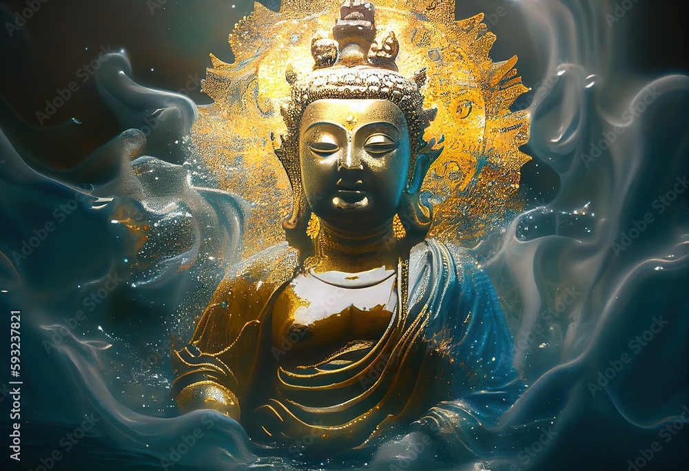 Generative AI illustration of buddha, aura of energy, surreal fantasy ...