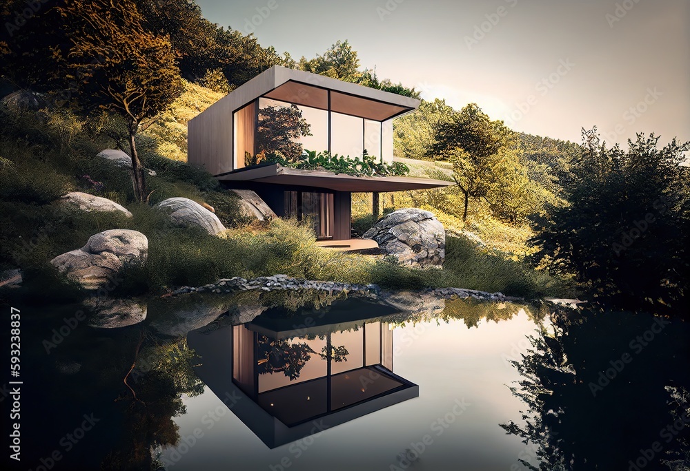 Generative AI illustration of a captivating, an extraordinary house in ...
