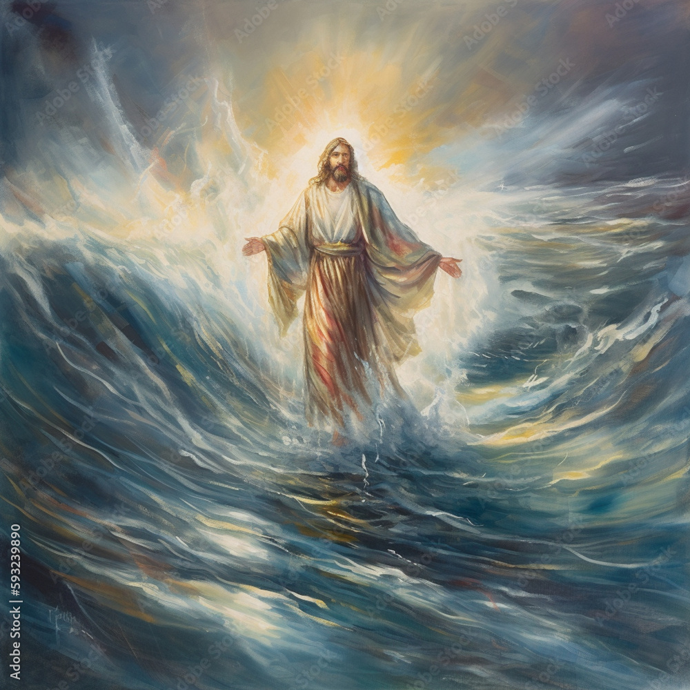 Jesus Christ Walking On Water Painting Stock Illustration | Adobe Stock