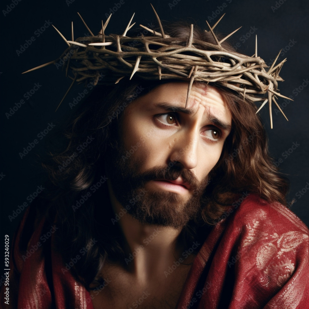 Jesus Christ Wearing Crown Of Thorns Stock Illustration | Adobe Stock