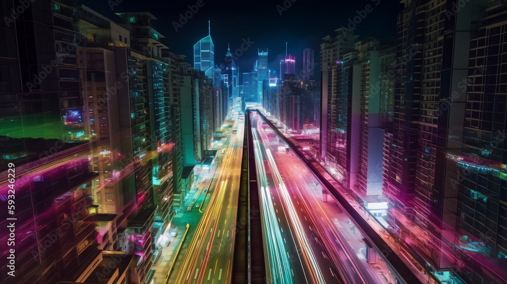 Neon light city created with generative IA Technology, generative IA ...