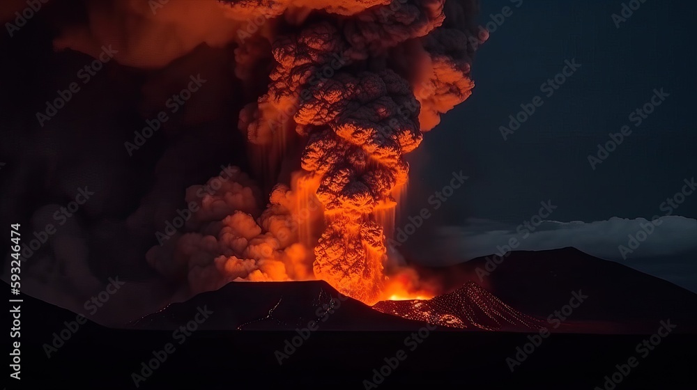 Massive Volcano Eruption. A large volcano erupting hot lava and gases ...