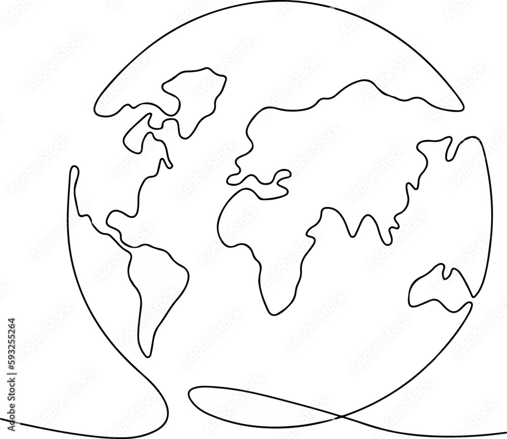 Continuous Earth line drawing symbol. World map one line art. Earth ... Continuous Earth line drawing symbol. World map one line art. Earth ...