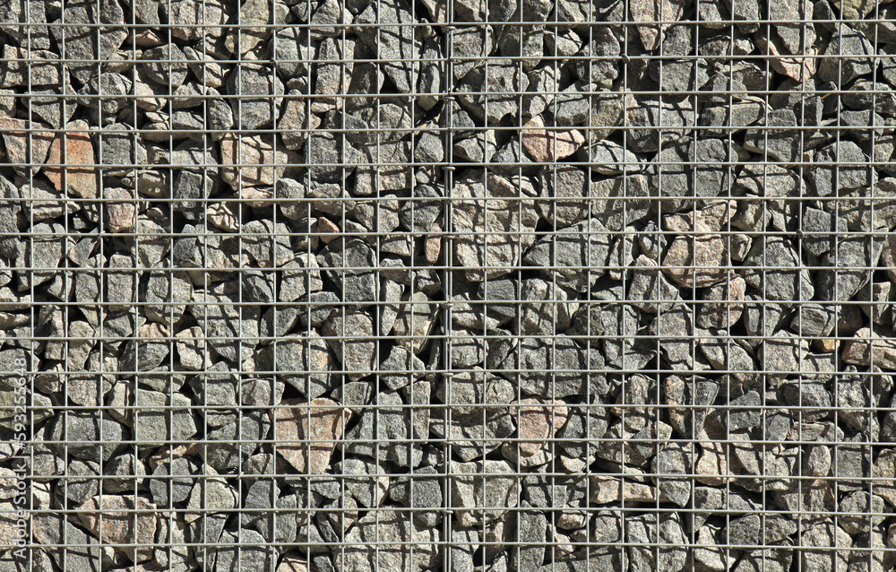 Gabion, texture, background. Fragment of gabion net, wall design. New ...