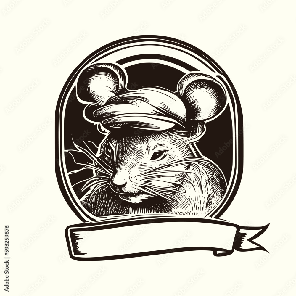 Vintage logo of a mouse wearing a flat cap. an old-school logo of ...